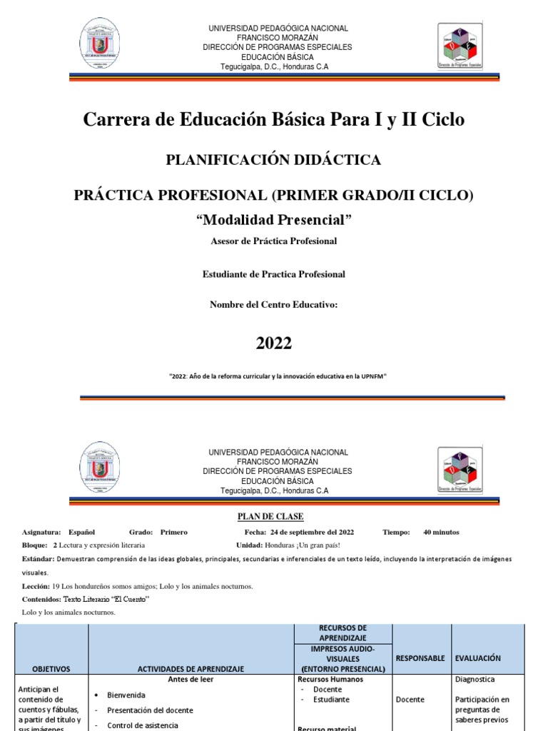Ejemplo de Plan de Clases 2022 | PDF | Maestros | Honduras
