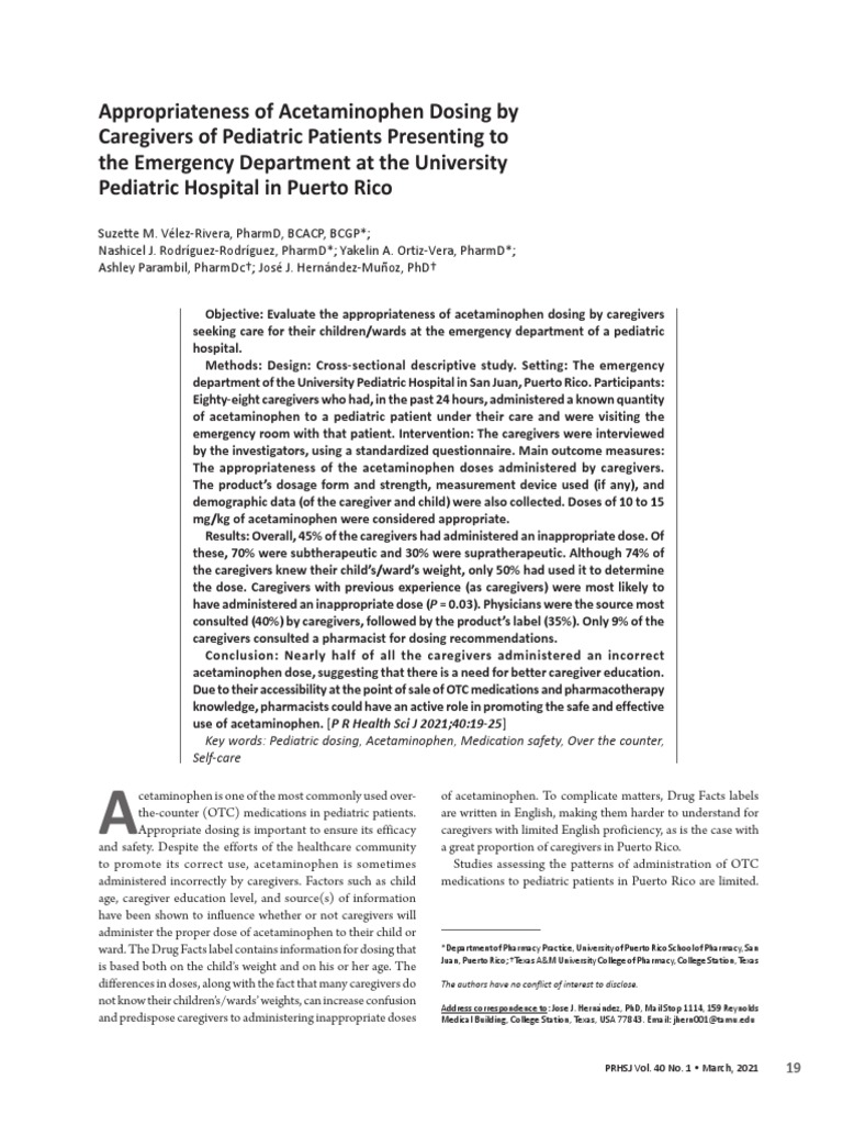 Appropriateness of Acetaminophen Dosing by Caregivers of Pediatric ... Appropriateness of Acetaminophen Dosing by Caregivers of Pediatric ...
