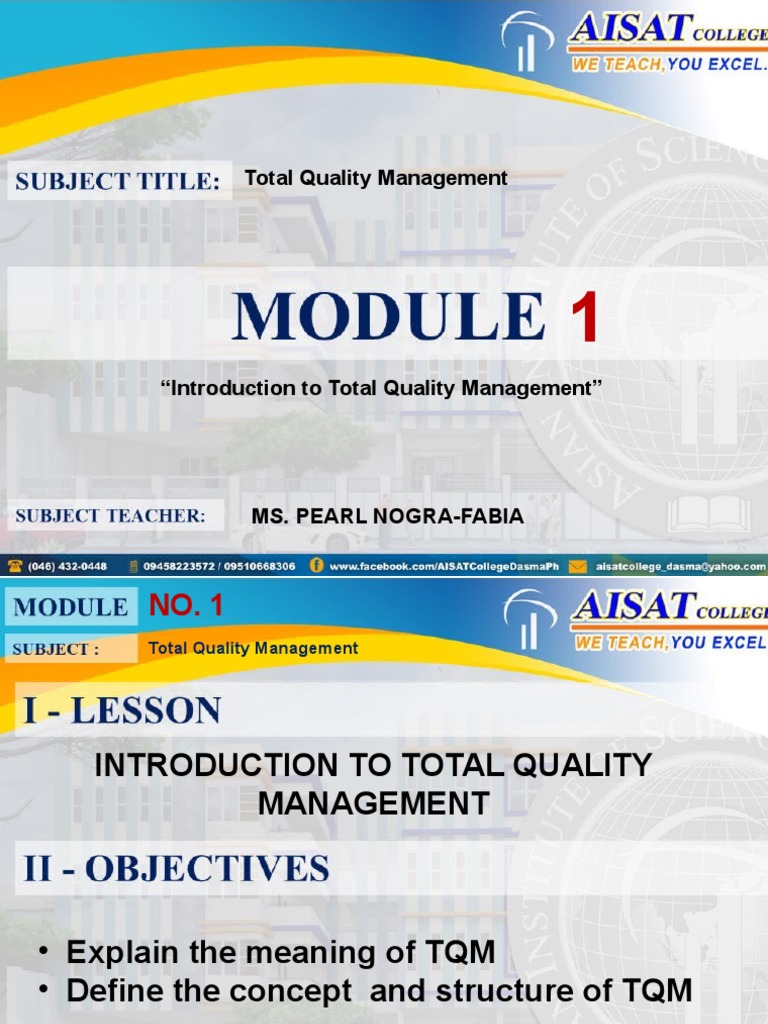 PNF-Module1 TQM PPT | PDF | Quality Management | Customer