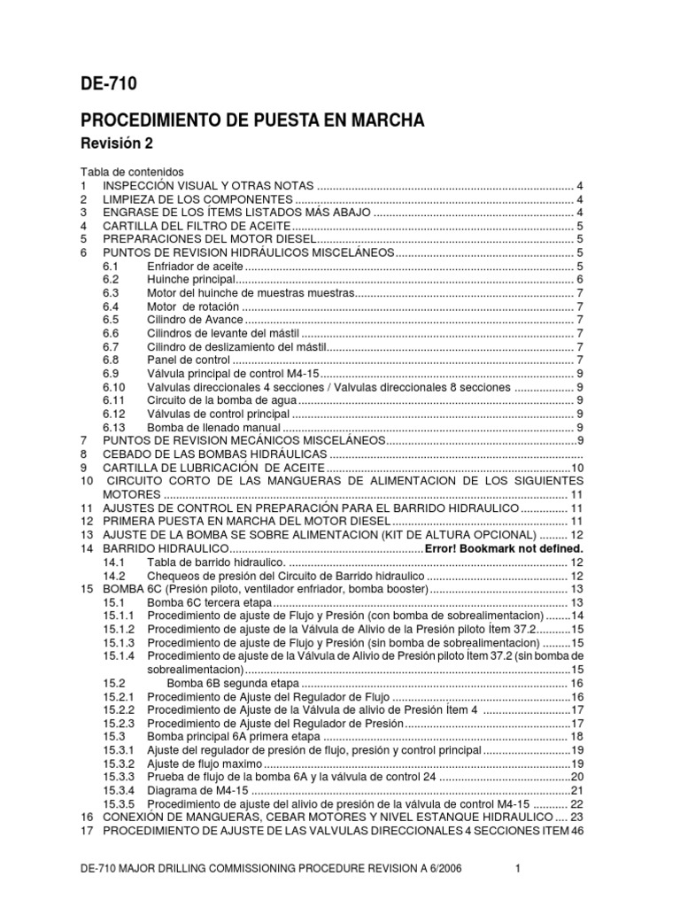 Manual de Operaciones DE710 | PDF | Bomba | Tornillo