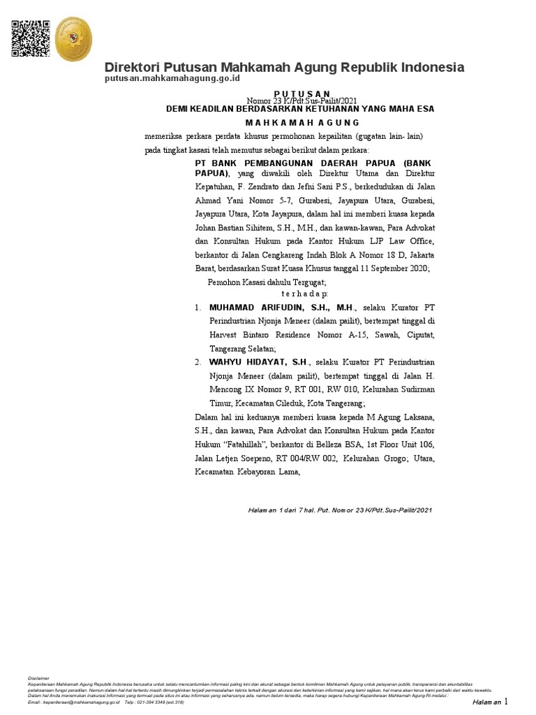 Putusan 23 K PDT - Sus-Pailit 2021 20220224 | PDF