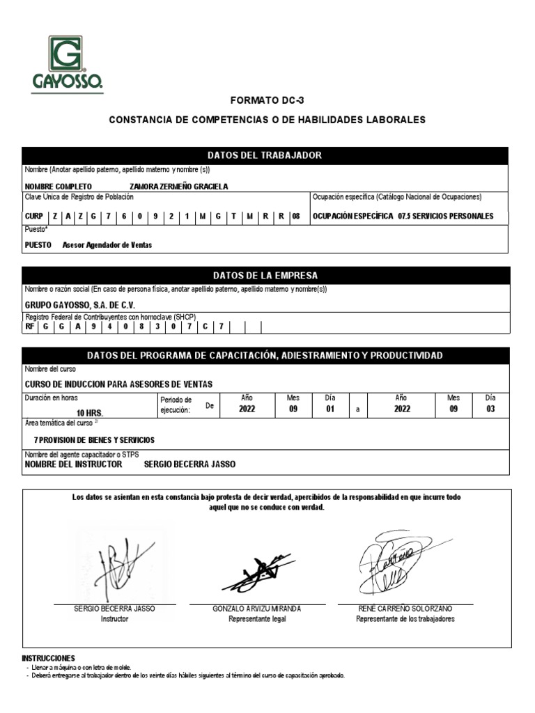 Certificado DC-3 de Capacitación Laboral | PDF | Economias