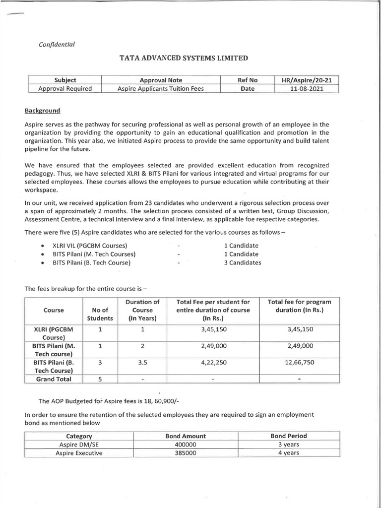 Aspire Fees Approval Note-11Aug21 | PDF
