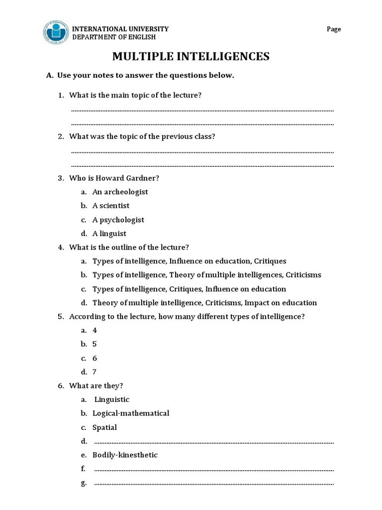 Unit 8 - Multiple Intelligences | PDF | Cognition | Neuroscience