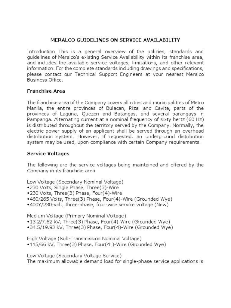 Meralco Guidelines On Service Availability | PDF | Electric Power ...