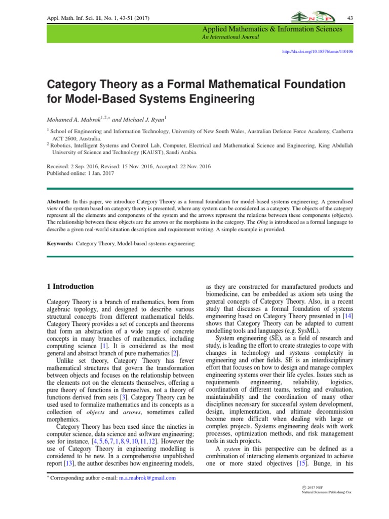 Category Theory For Model Based Systems Engineering | PDF
