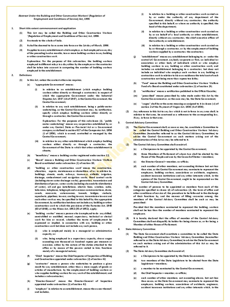 Abstract Under Building and Other Construction Workers (Regulation of ...