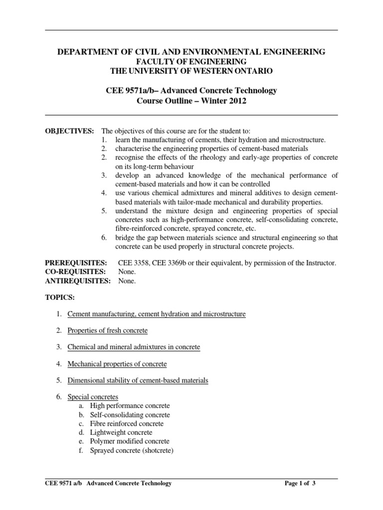 CEE 9571 - Advanced Concrete Technology | Download Free PDF | Concrete | Materials