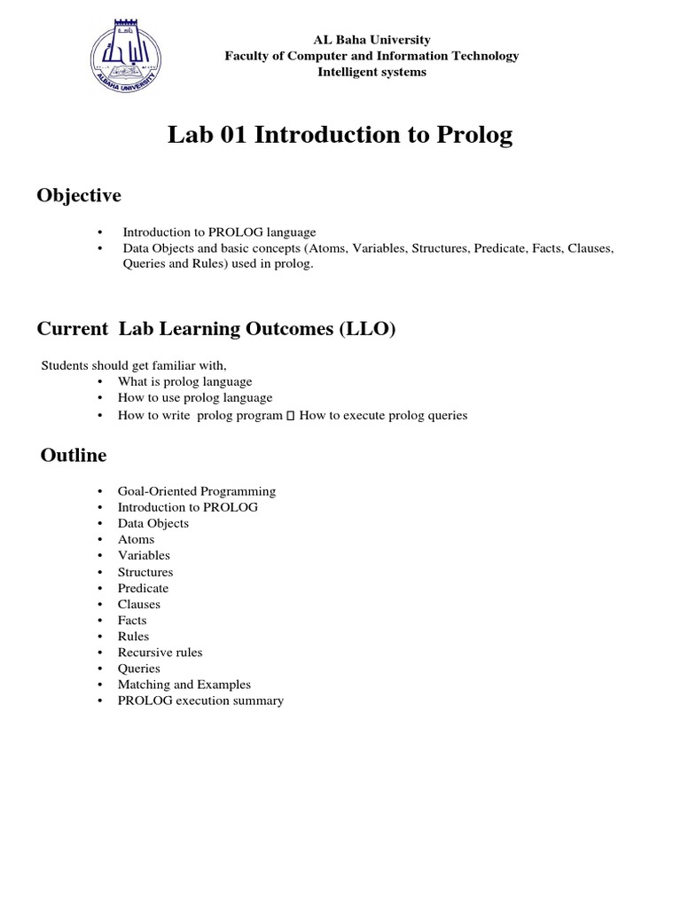 Introduction To Prolog Programming At Al Baha University Pdf Computing Cognitive Science