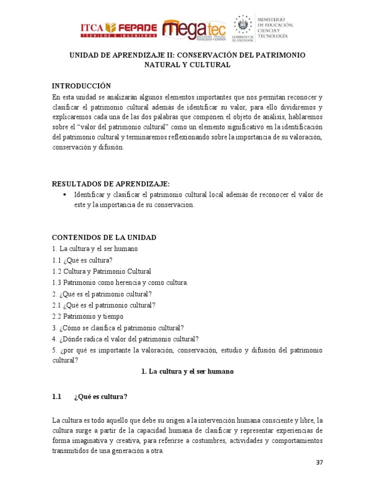 Unidad de Aprendizaje Ii: Conservación Del Patrimonio Natural Y Cultural | Descargar gratis PDF ...