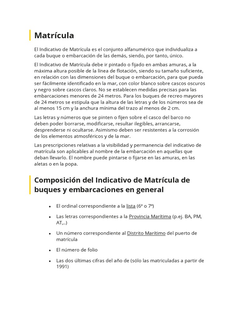 Normas de Matrícula de Embarcaciones | PDF