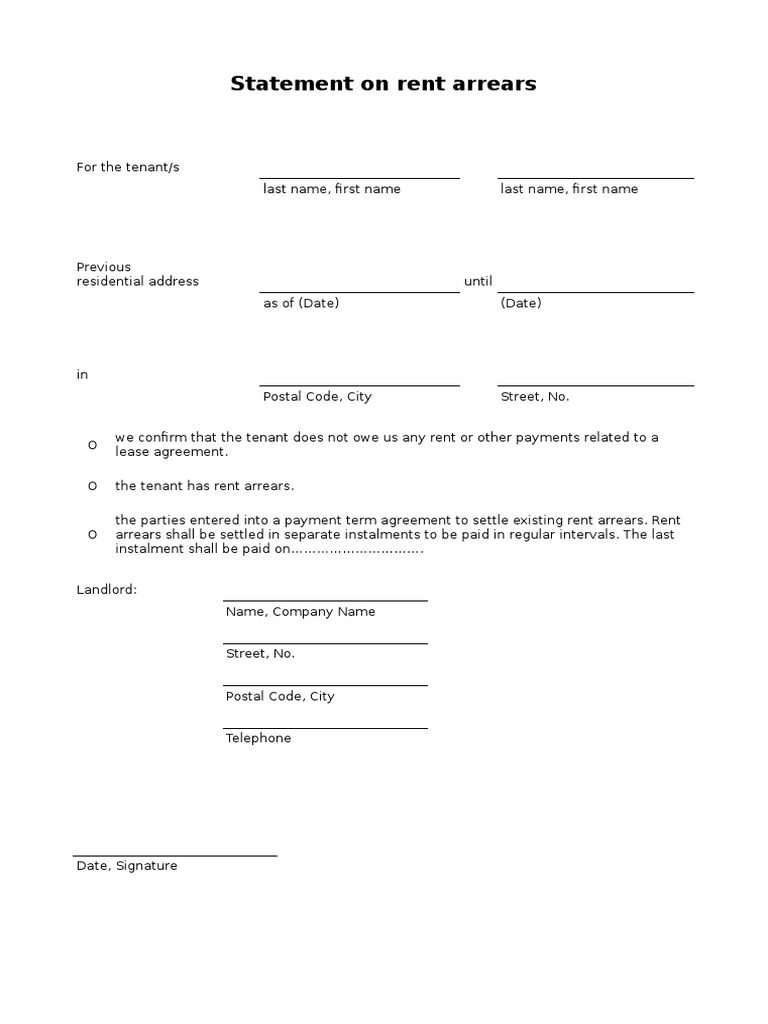 Rent Arrears Statement Template | PDF