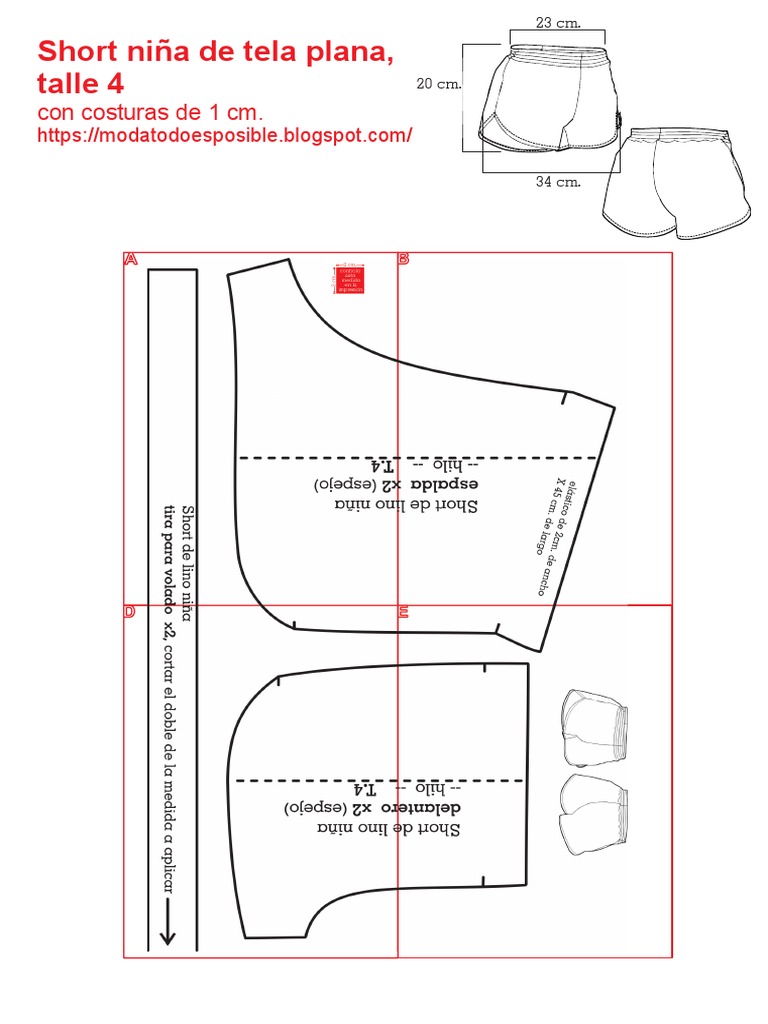 Short Niña t4 Lino Molde | PDF | Estilo de vida