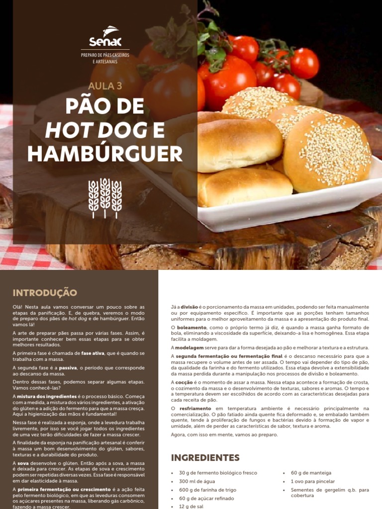 Aula3 Hamburguer Hot Dog | PDF | Pães | Fermento