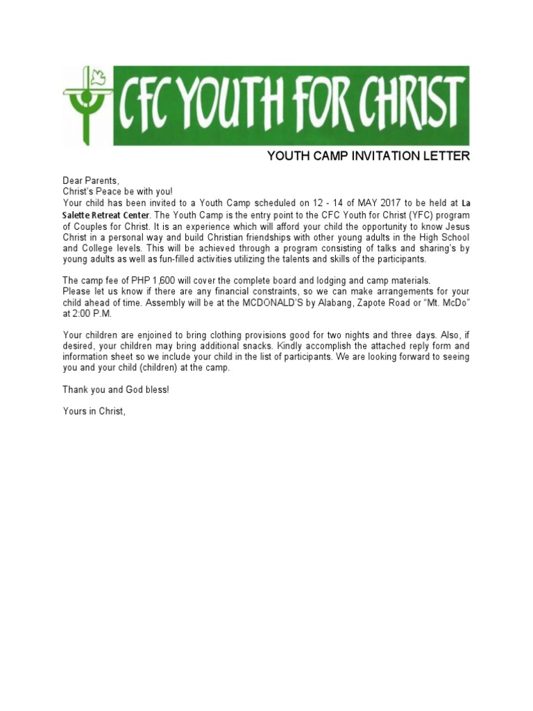 Youth Camp Invitation for Parents | PDF | Social Institutions