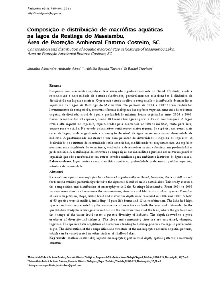 Macrófitas Aquáticas na Lagoa Massiambu | PDF | Habitat | Plantas