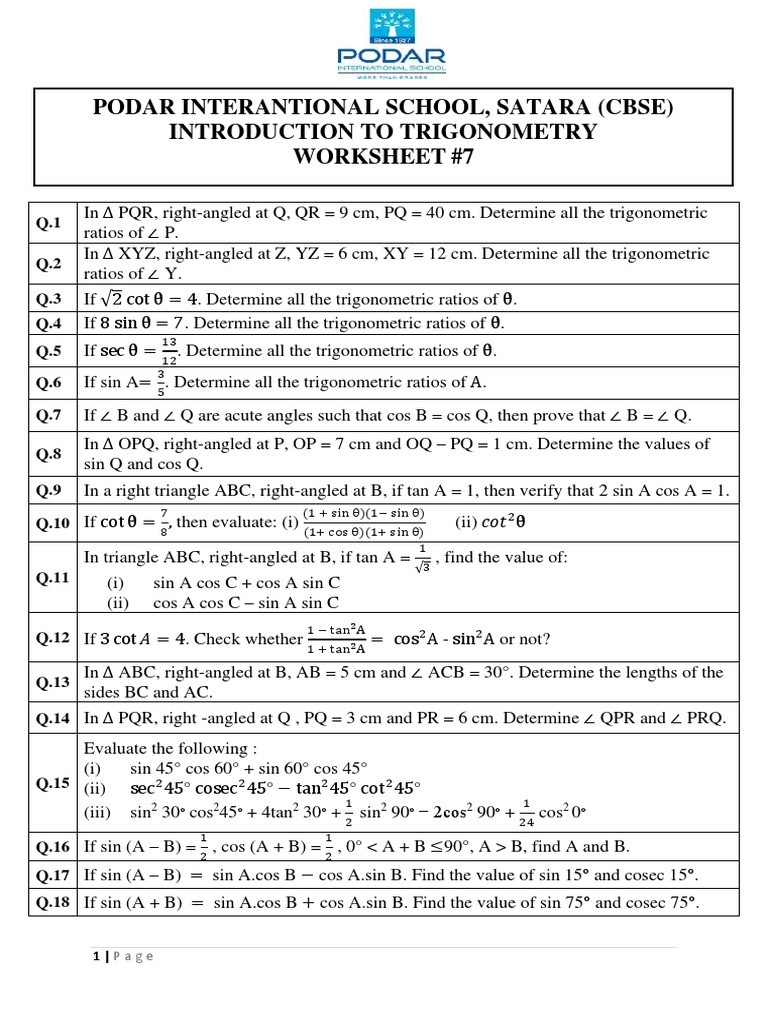 Trigo WS 7 | PDF | Trigonometric Functions | Trigonometry