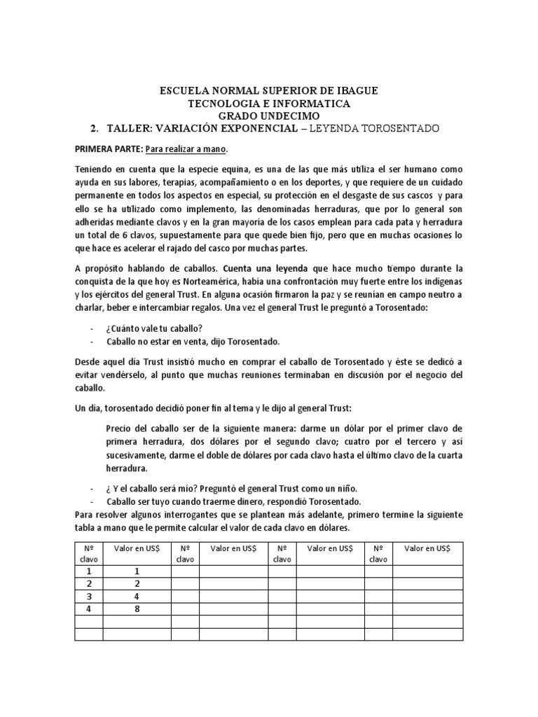 Taller sobre Variación Exponencial | PDF | Caballos