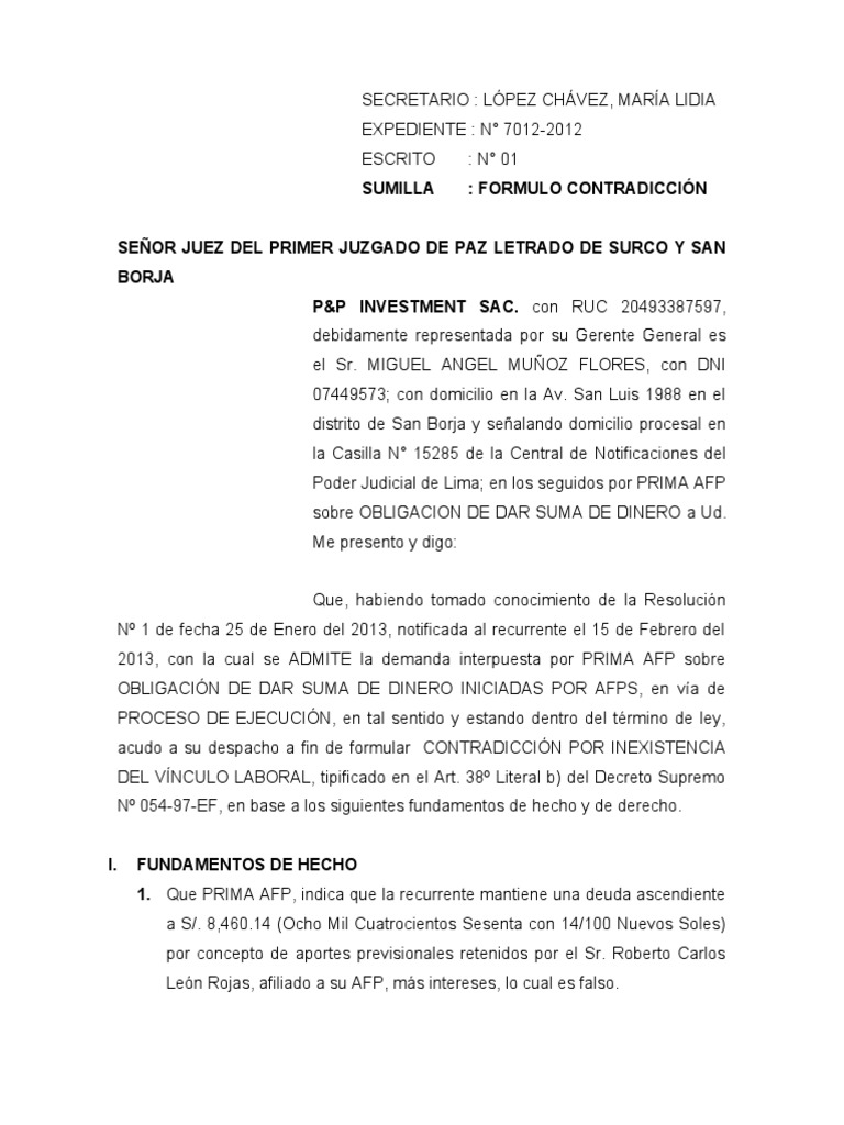 Contestación de Demanda - Afp Prima | PDF