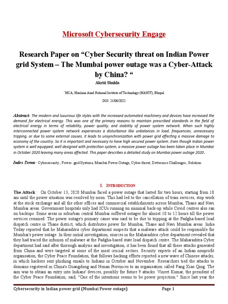 Research Paper On Indian Power Grid Cybersecurity | PDF | Security ...