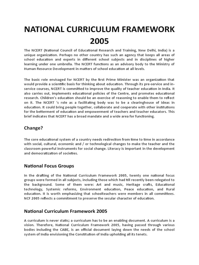 National Curriculum Framework 2005 | PDF | Multilingualism | Curriculum