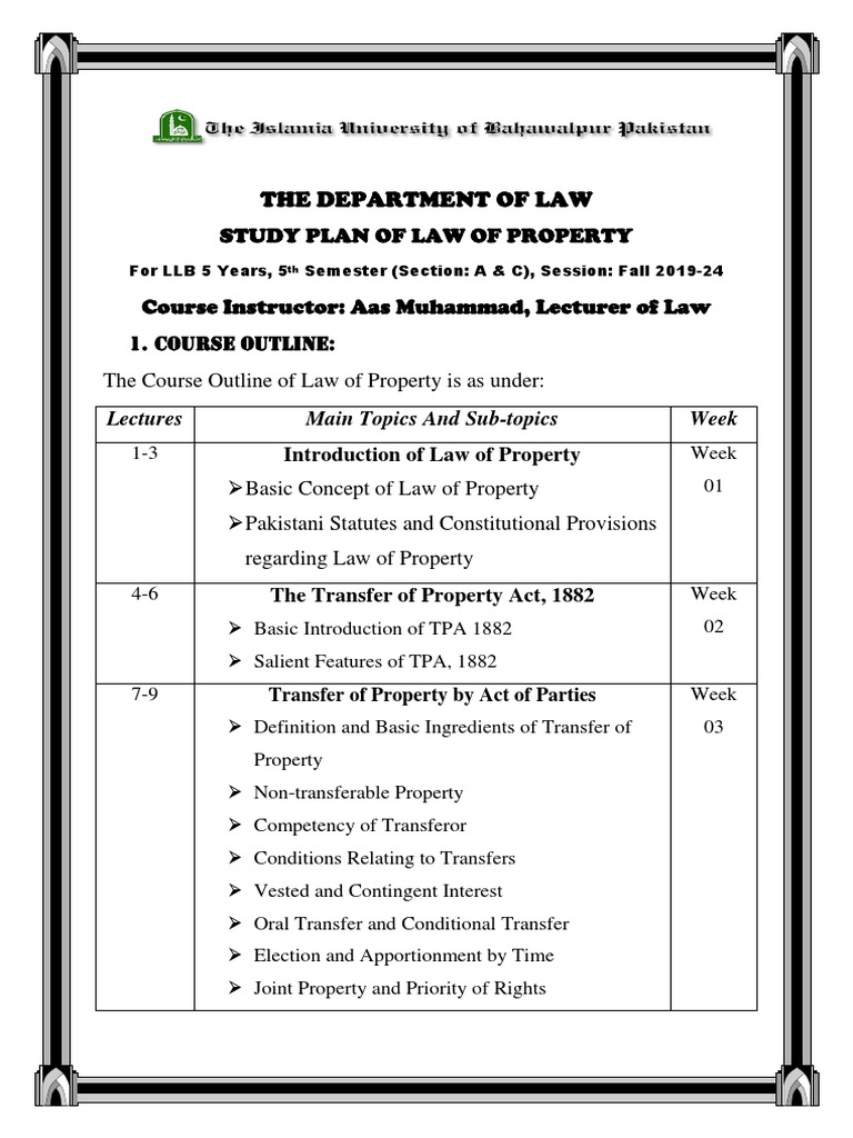 Course Outline of Law of Property | PDF | Lease | Mortgage Law