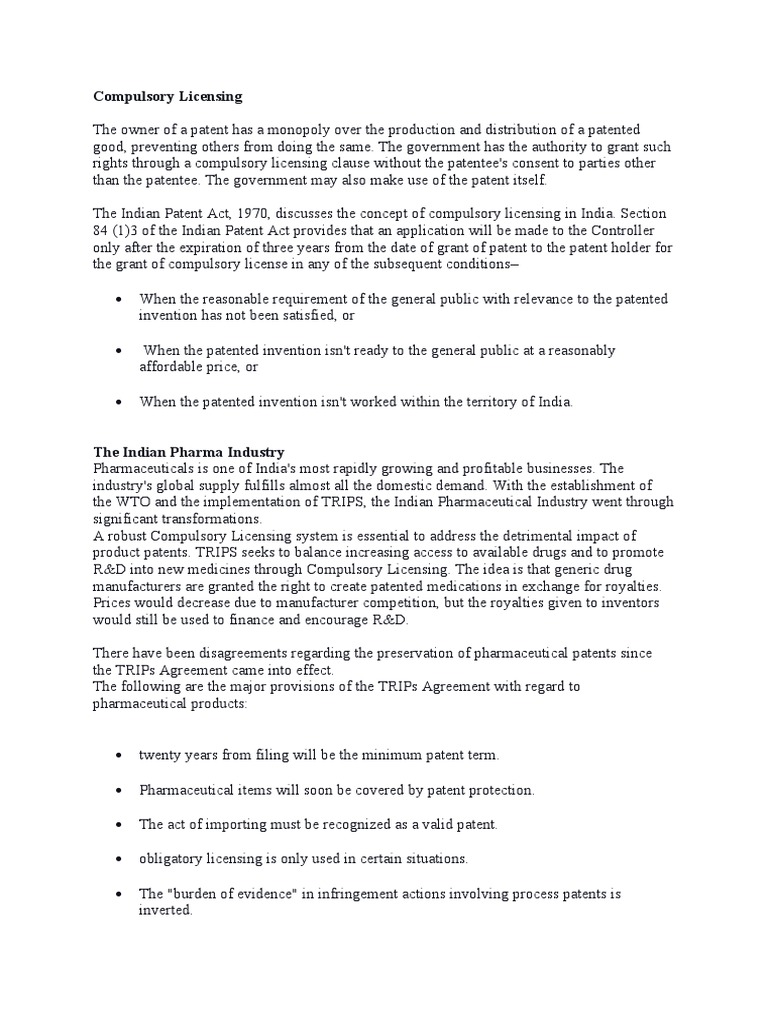 Compulsory Licensing | PDF | Patent | Glossary Of Patent Law Terms