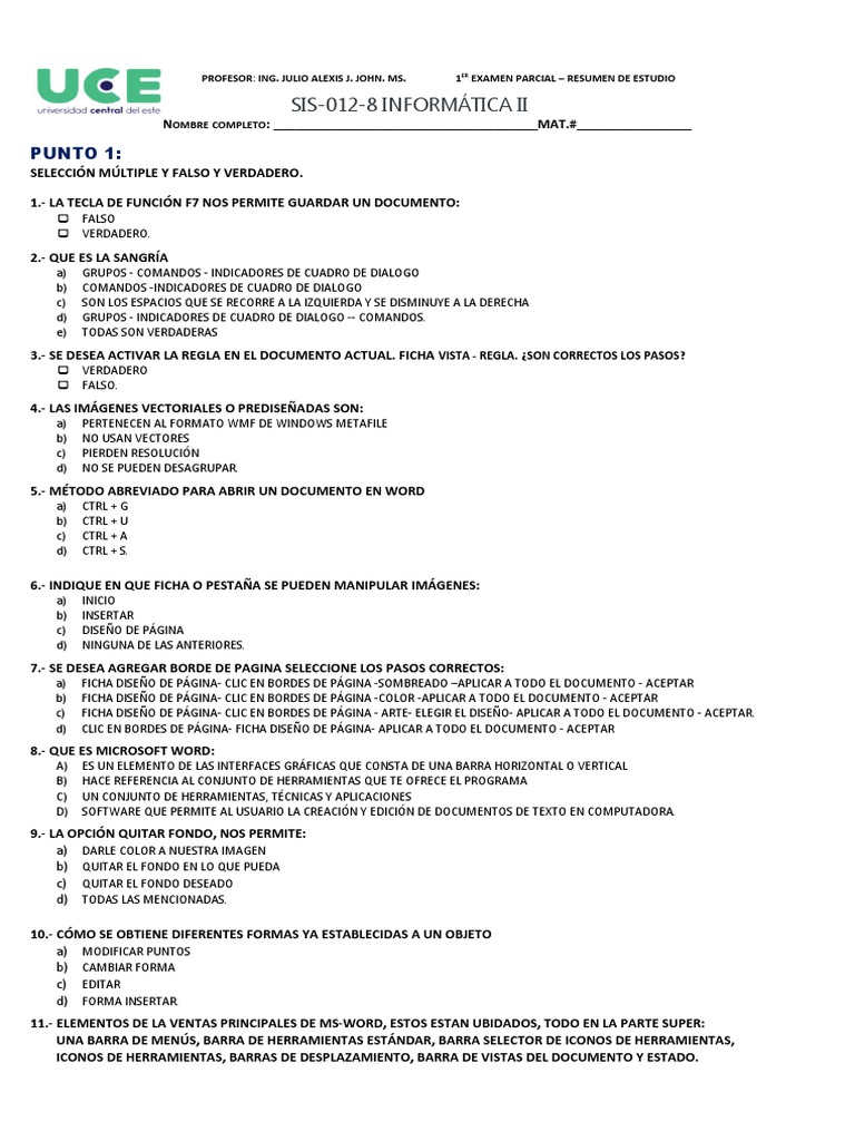 Practica #3 Resumen 1er Examen Parcial de Word - (Informatica 2) | PDF | Procesador de textos ...