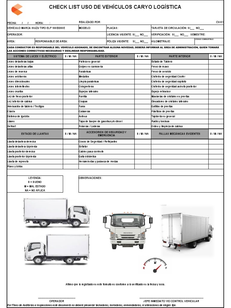 Check List Unidades Caryo | PDF | Industria automotriz | Vehículos ...