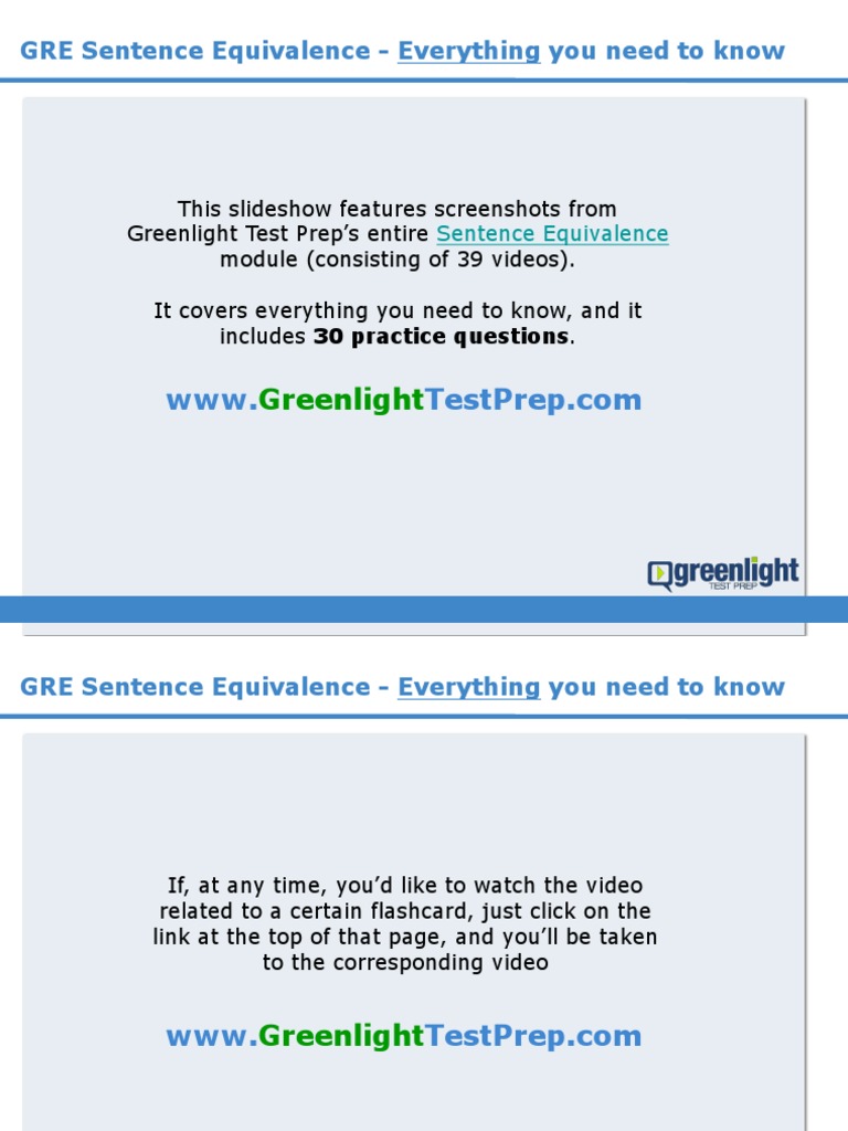 GRE Sentence Equivalence - GreenlightTestPrep V - 02 | PDF