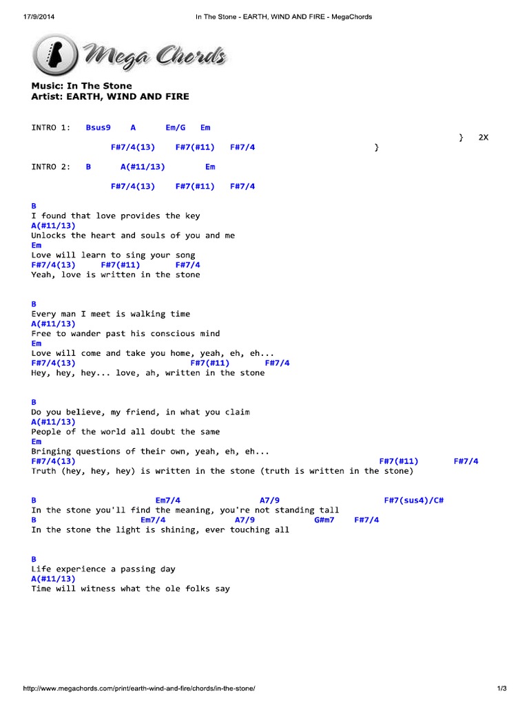 In The Stone - EARTH, WIND AND FIRE - MegaChords | PDF
