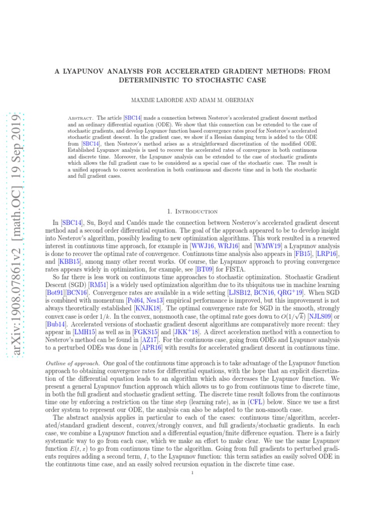 A Lyapunov Analysis For Accelerated Gradient Methods | PDF | Ordinary Differential Equation ...