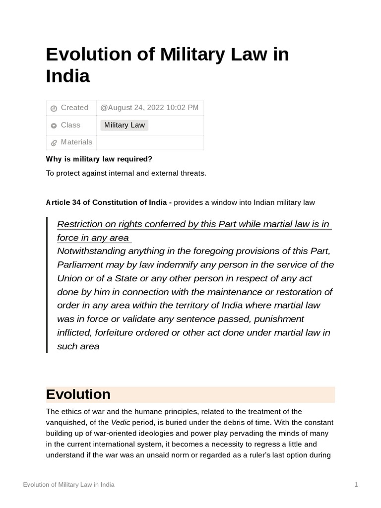 Evolution of Military Law in India | PDF