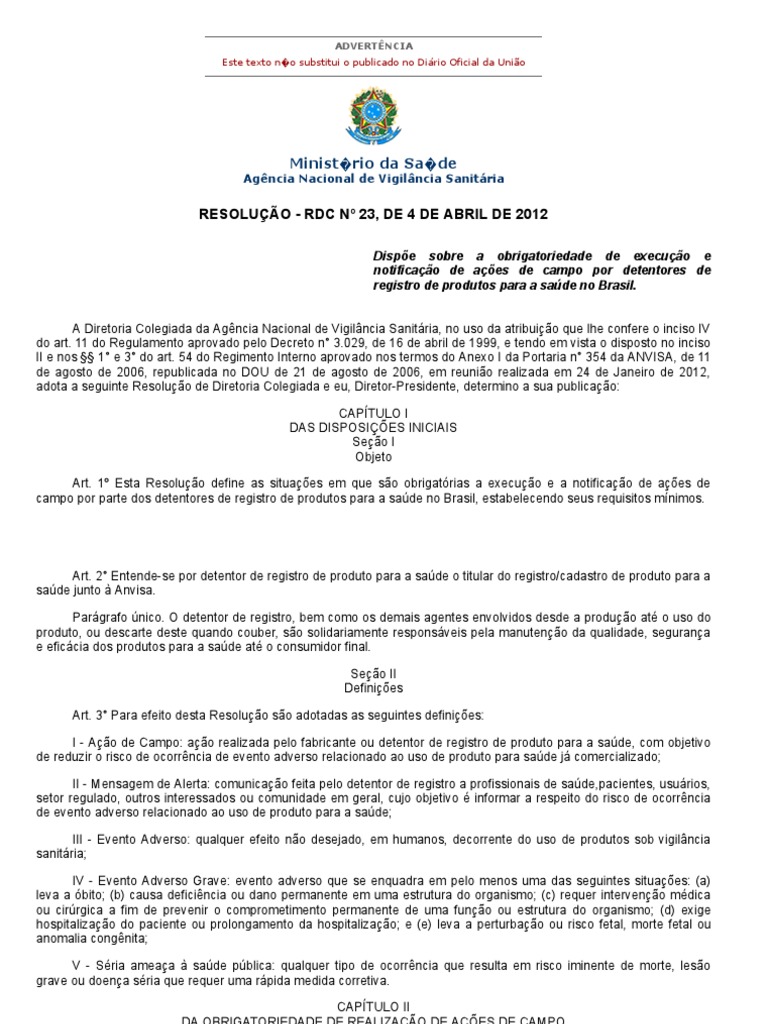 RDC 23 Anvisa Resolução 2012 | PDF | Morte | Comunicação