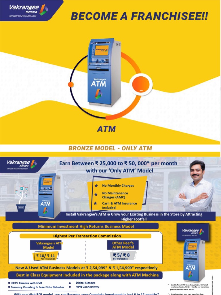 Vakrangee ATM Franchise Earnings Guide | PDF | Automated Teller Machine ...