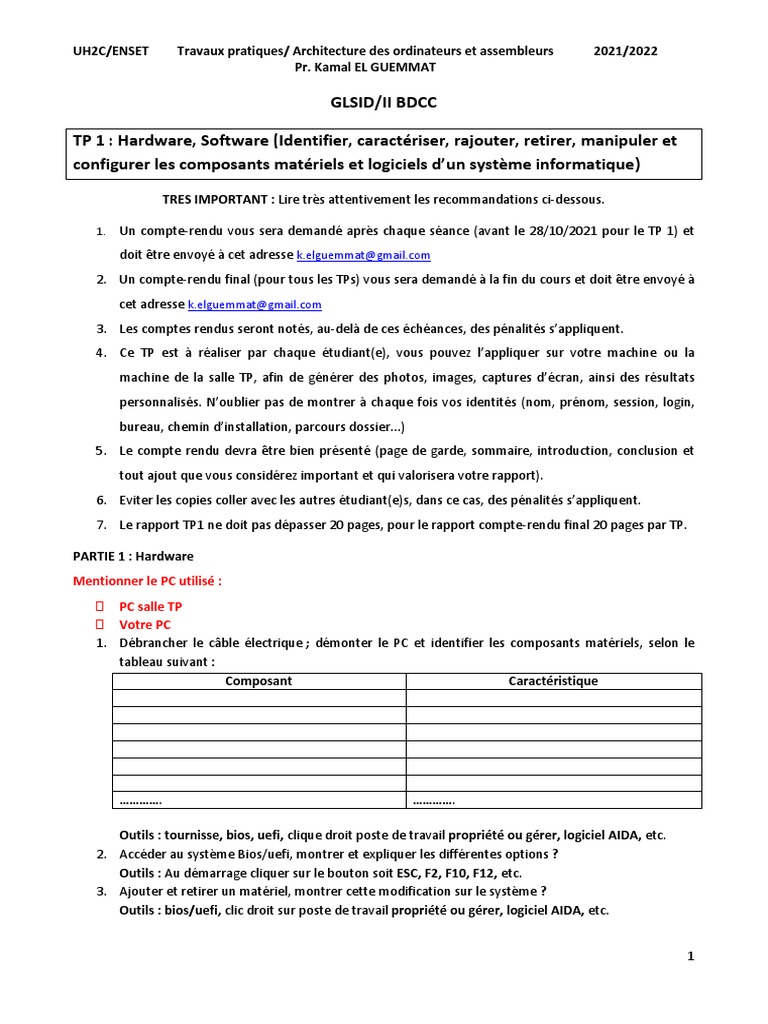 TP1:Architecture Des Ordinateurs | PDF