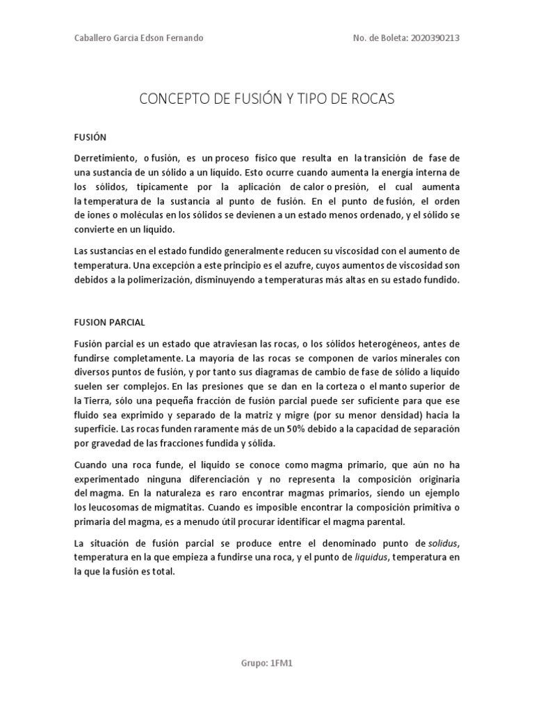 Concepto de Fusion y Tipos de Rocas | PDF | Roca (geología) | Derritiendo