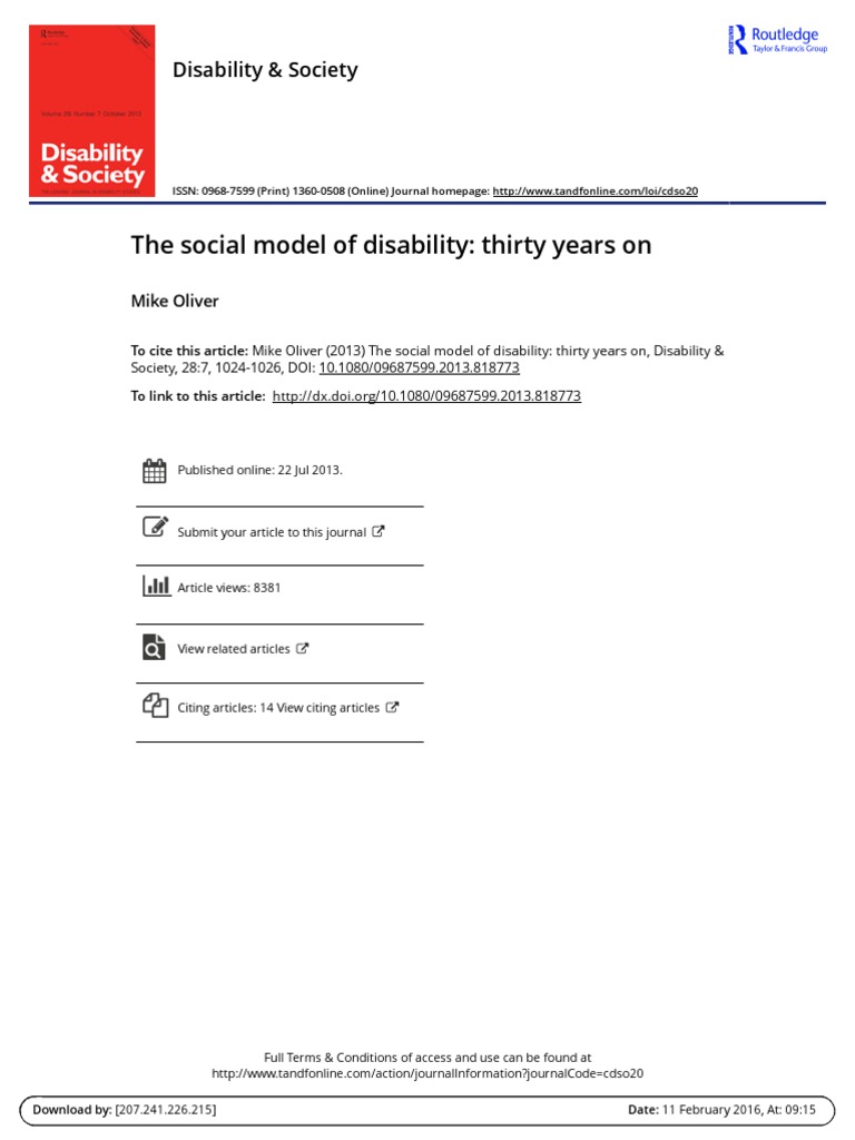 Social Model of Disability: 30 Years Later | PDF | Disability