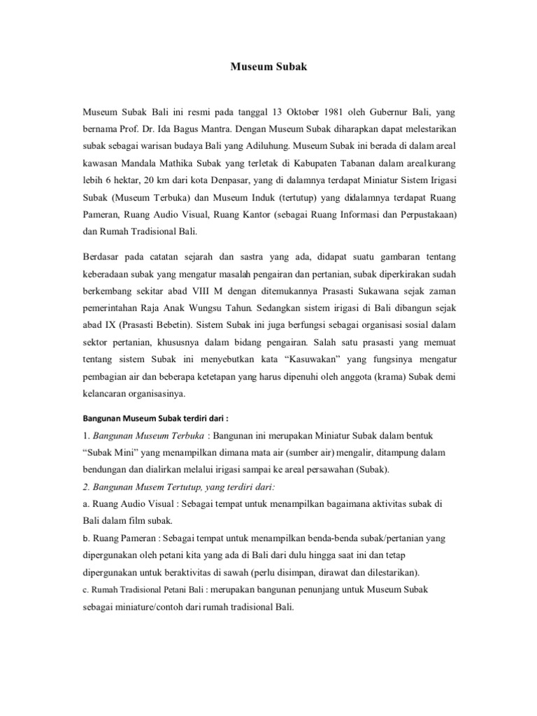 Museum Subak Bali | PDF