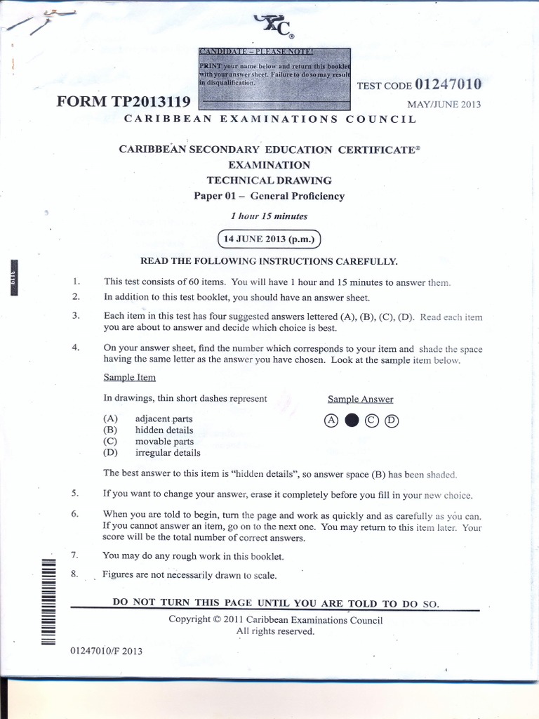CSEC Technical Drawing June 2013 P1 | PDF