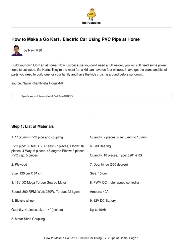 How To Make A Go Kart Electric Car Using PVC Pipe | PDF