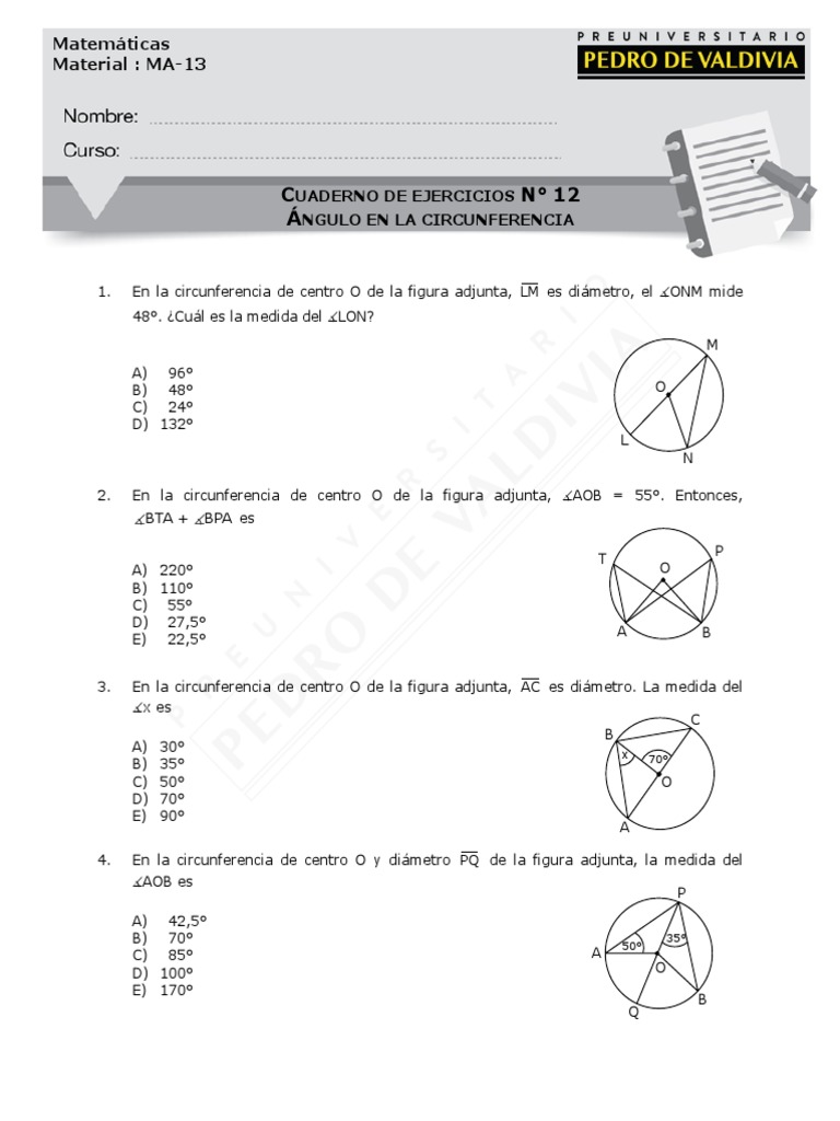 MA13 - Ángulos en La Circunferencia - 2022 | PDF | Medida Geométrica ...