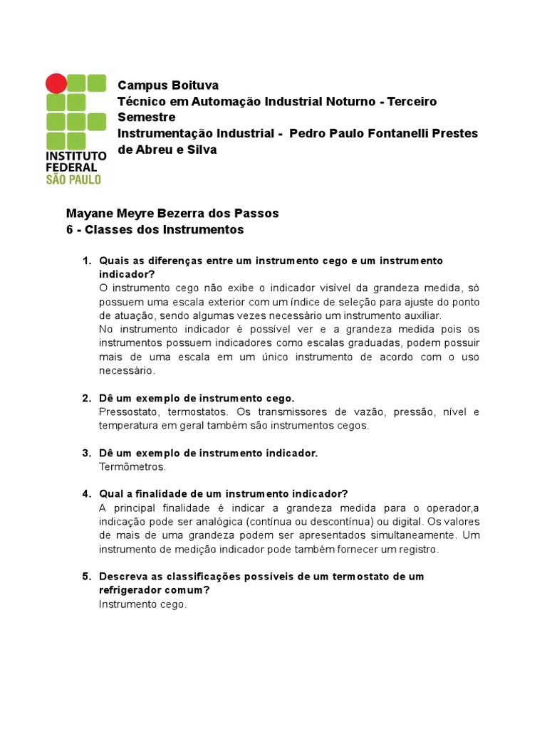 6 - Classes Dos Instrumentos | PDF