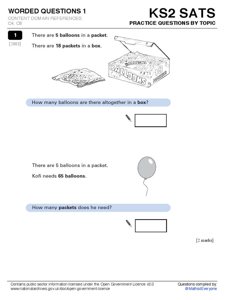 Worded Questions 1 Ks2 Sats Questions 30016 | PDF