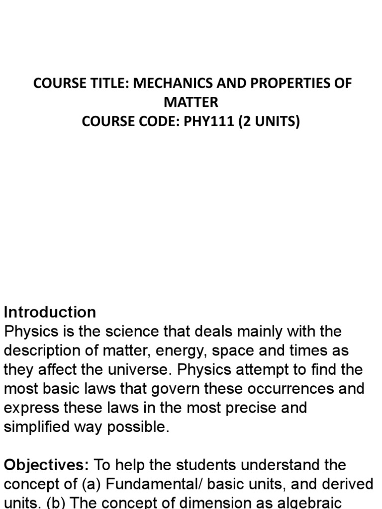 PHY111 Unit and Dimension | PDF | International System Of Units | Kilogram