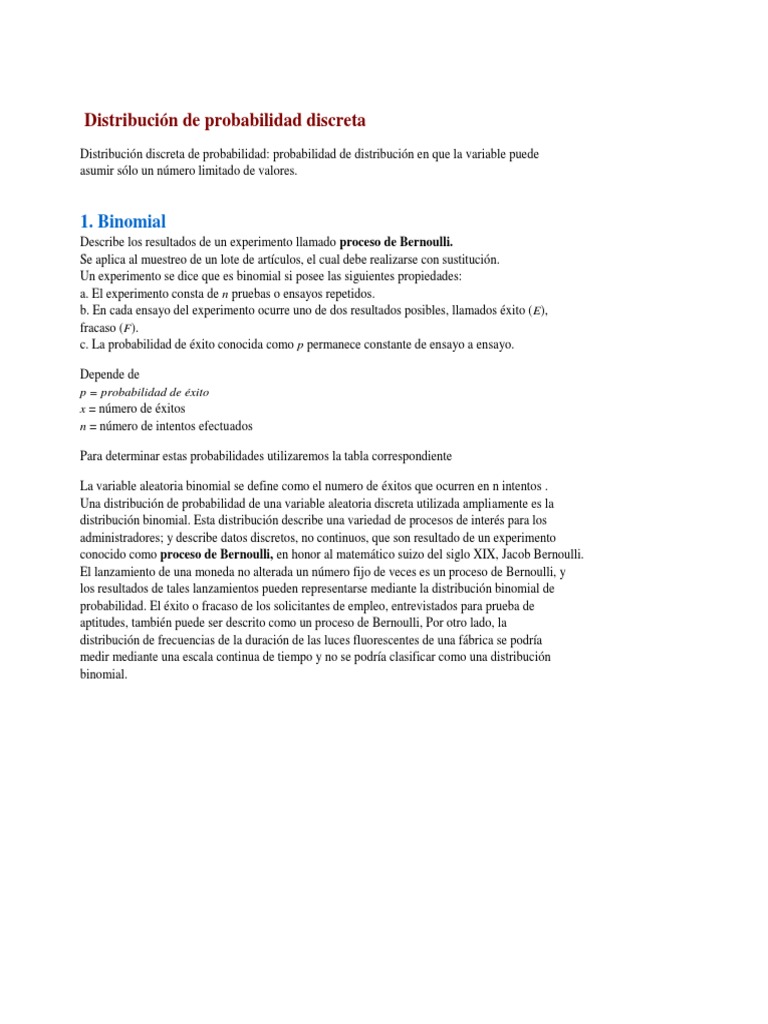 Distribución de Probabilidad Discreta. Binomial | PDF