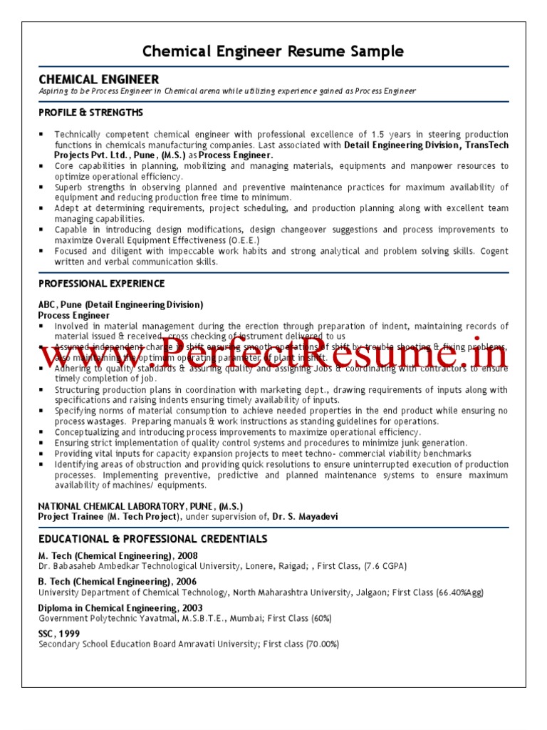 Chemical Engineer Resume Sample | PDF | Chemical Kinetics | Engineering