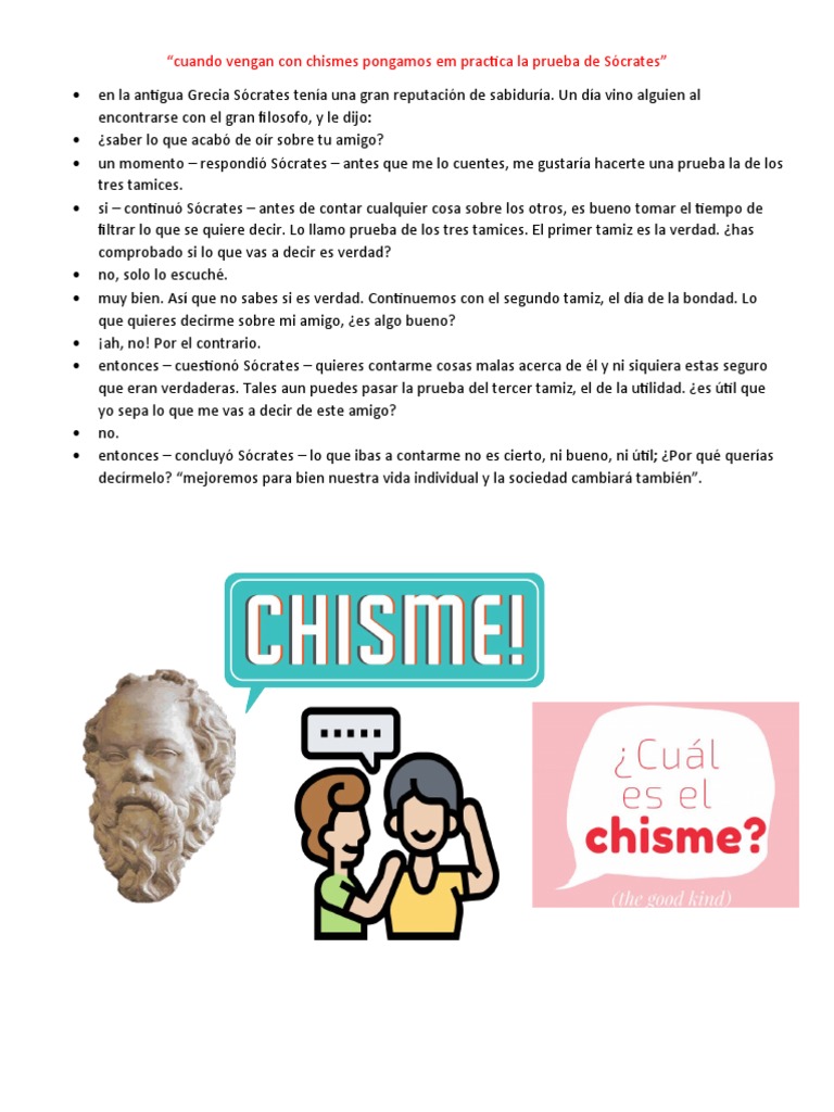 Cuando Vengan Con Chismes Pongamos em Practica La Prueba de Sócrates ...