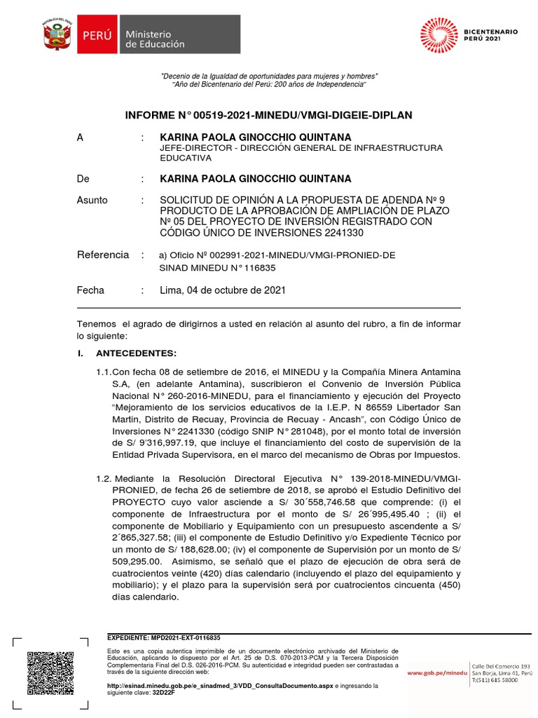 12.1 Informe 00519 2021 Minedu Vmgi Digeie Diplan | PDF | Regulación ...