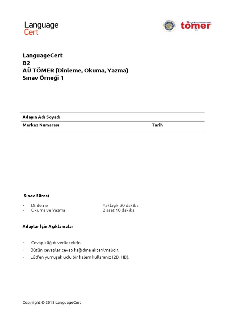 B2 Practice Paper Turkish Written | PDF